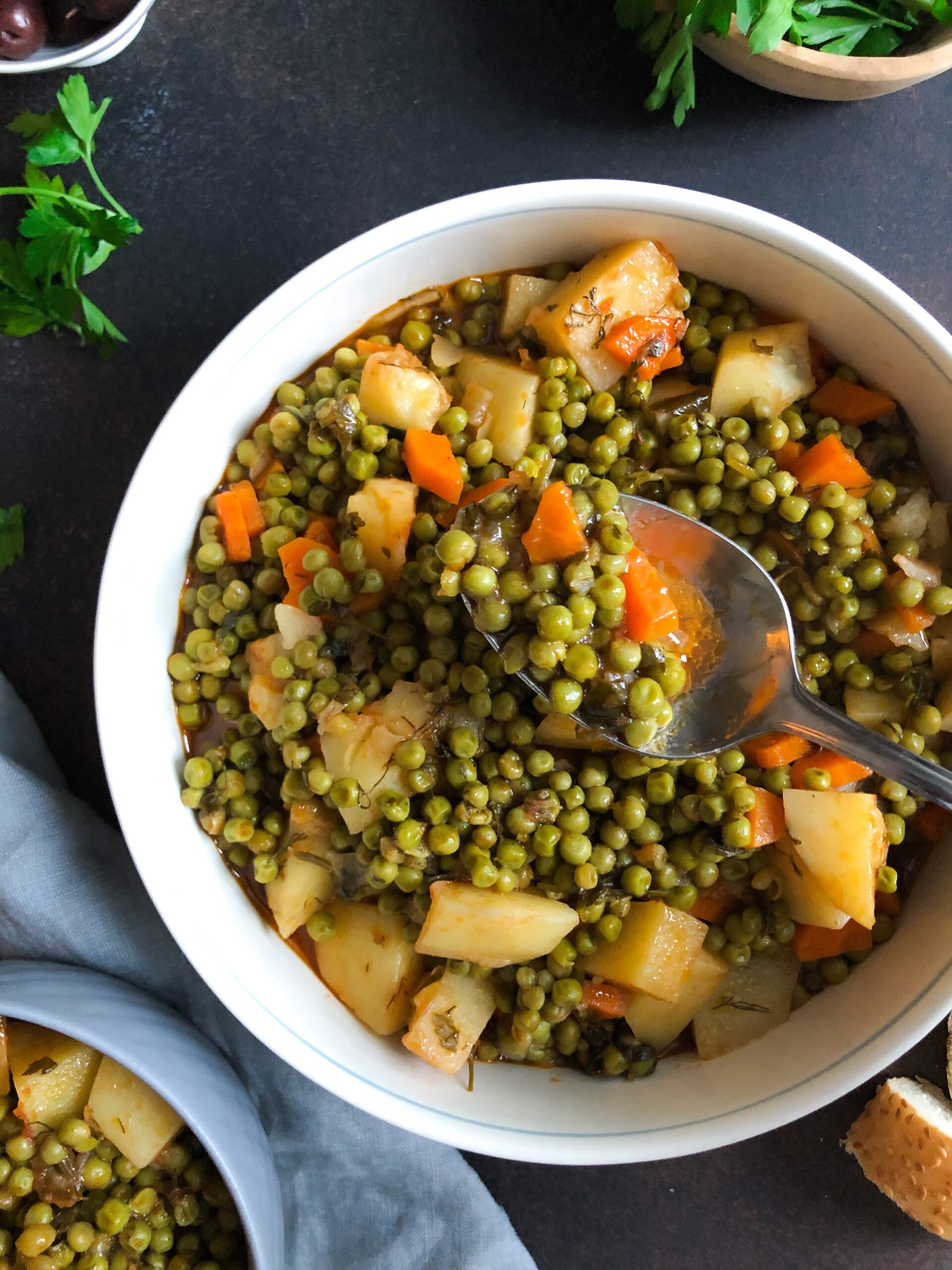 Greek stewed green peas (arakas lathera) - Mia Kouppa, Greek...