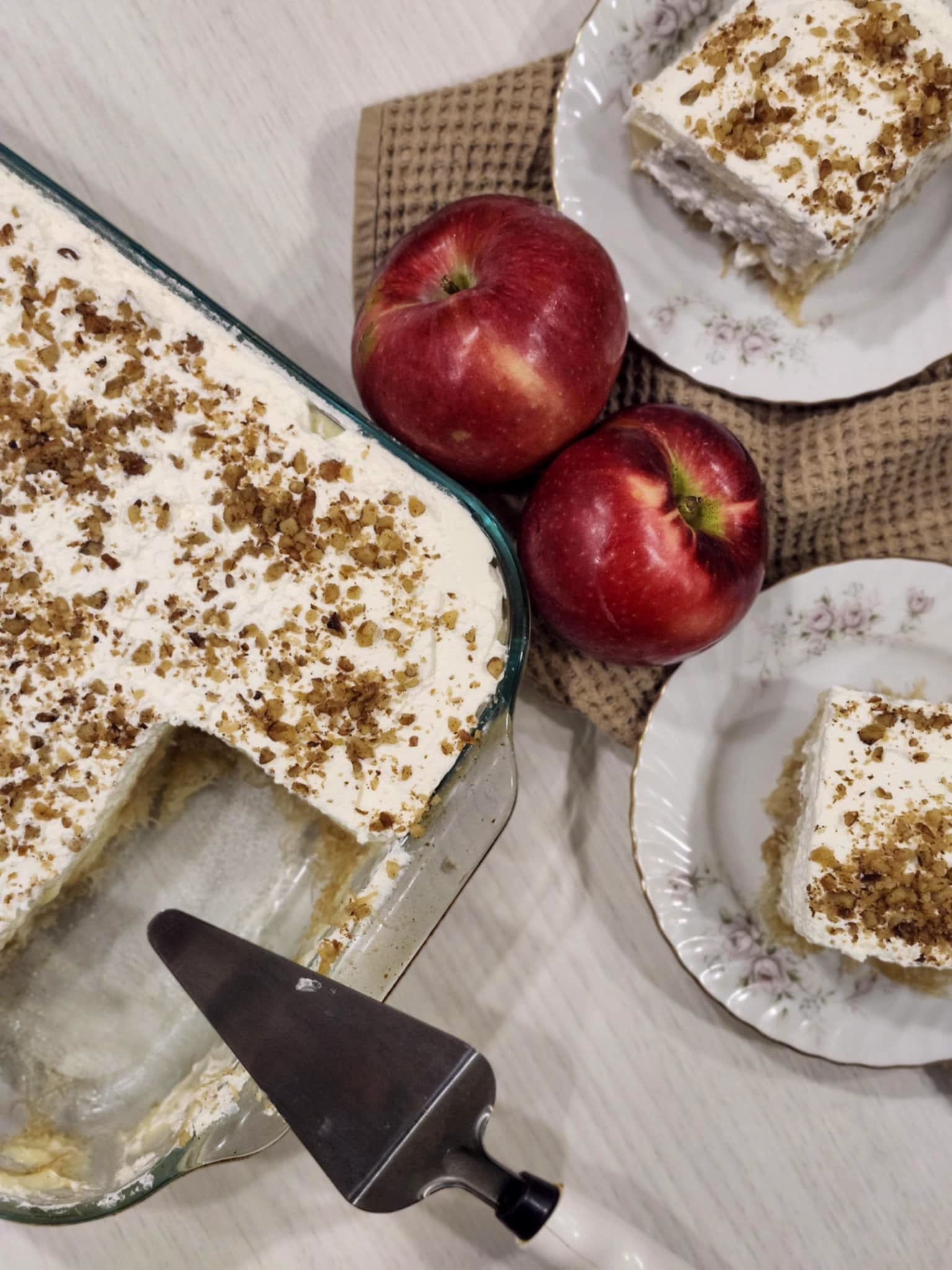 Greek ekmek kataifi with apple - Custard and whipped topping dessert ...